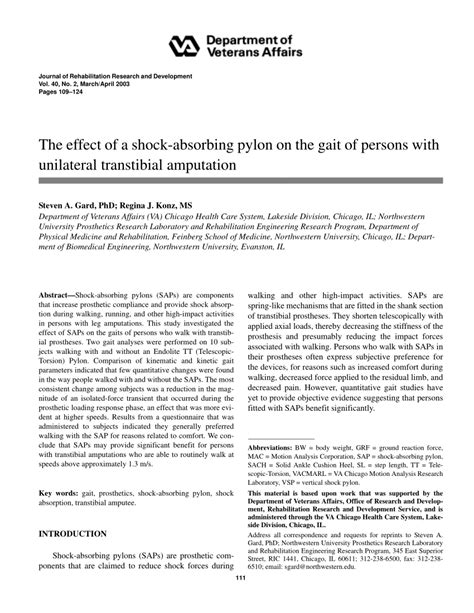 Pdf The Effect Of A Shock Absorbing Pylon On The Gait Of Persons With Unilateral Transtibial