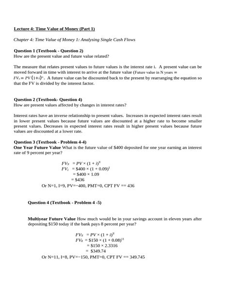 T4 Time Value Of Money P1 Ch 4 A Pdf Present Value Time Value