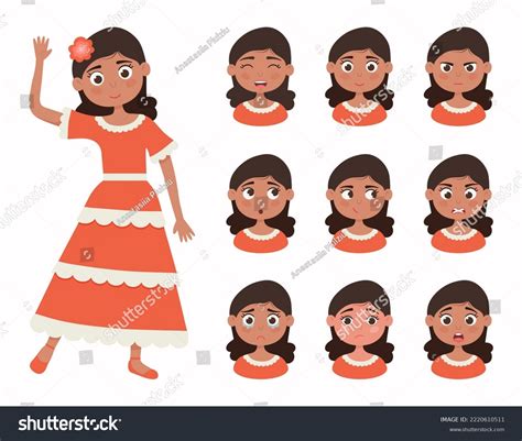Cartoon Latin Girl Set Character Emotion Stock Vector Royalty Free 2220610511 Shutterstock