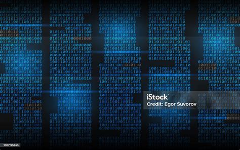 이진 배경입니다 추상 스트리밍 코드입니다 어두운 배경에서 매트릭스 자리입니다 블루 빛으로 열입니다 해킹된 개념입니다 벡터 일러스트 레이 션 배경 주제에 대한 스톡 벡터 아트