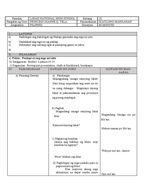 Banghay Aralin Panlapi Pdf