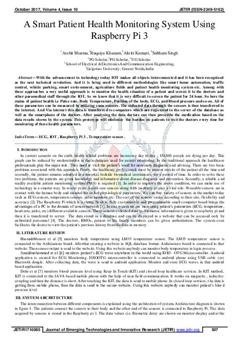 Pdf A Smart Patient Health Monitoring System Using Raspberry Pi 3