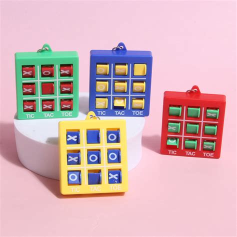 4Pcs Set Tic Tac Toe Pendant Toys With Key Ring Small Classic Game