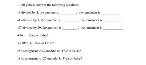 Solved 1 10 Points Answer The Following Questions 19 Chegg Com