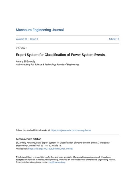 Expert System For Classification Of Power System Events Pdf