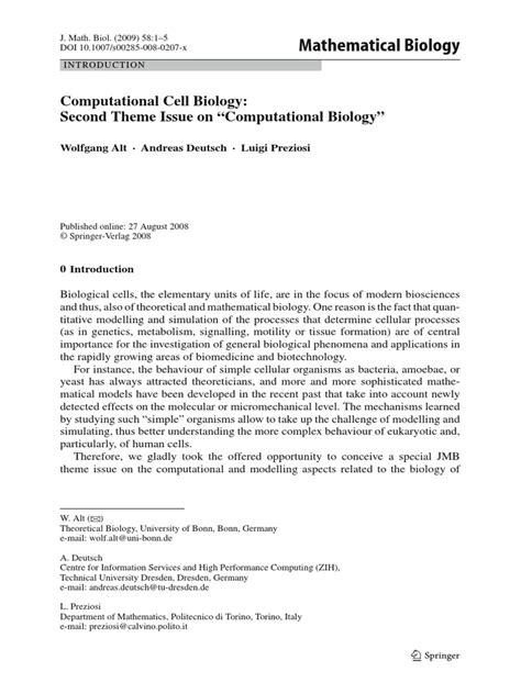 Computational Cell Biology Second Theme Pdf Cell Migration