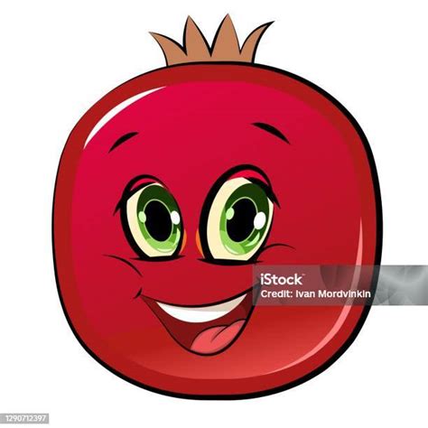 석류 쾌활한 미소 총구와 육즙 붉은 과일 만화 스타일 흰색 배경 위에 격리 벡터 그림입니다 0명에 대한 스톡 벡터 아트 및 기타 이미지 Istock