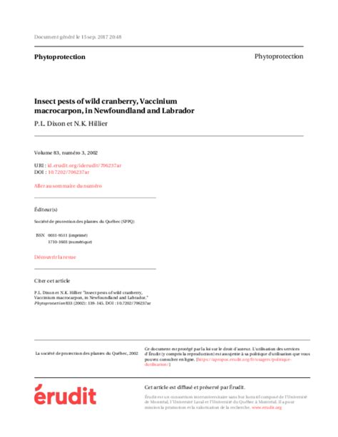 Pdf Insect Pests Of Wild Cranberry Vaccinium Macrocarpon In