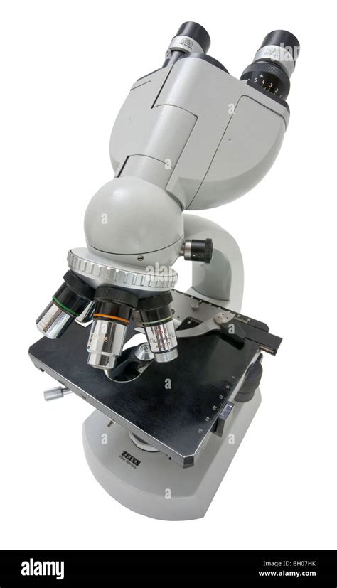 Front Distorted View Of A Zeiss Standard Compound Microscope Stock
