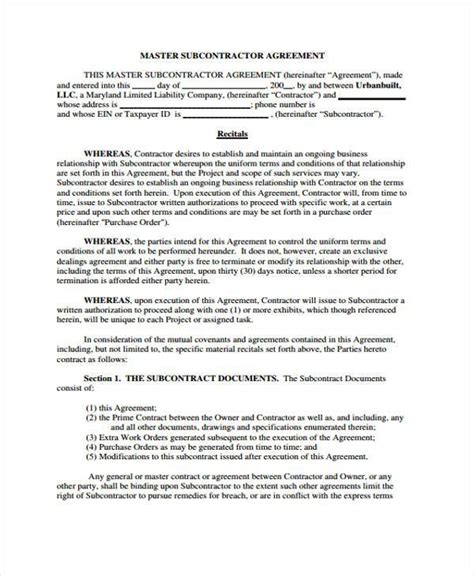 Free 7 Sample Subcontractor Contract Forms In Pdf Ms Word