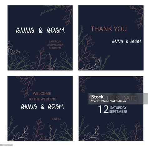 결혼식 초대장 결혼식 초대장을위한 디자인 세트 윤곽에 꽃과 결혼식 초대장 디자인용 템플릿입니다  개체 그룹에 대한 스톡 벡터 아트 및 기타 이미지 Istock