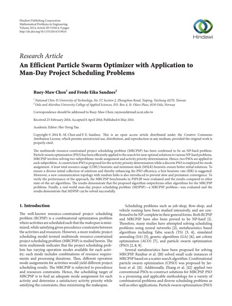 Pdf An Efficient Particle Swarm Optimizer With Application To Man Day Project Scheduling Problems