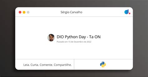 DIO Python Day Ta ON Sérgio Carvalho Python DIO