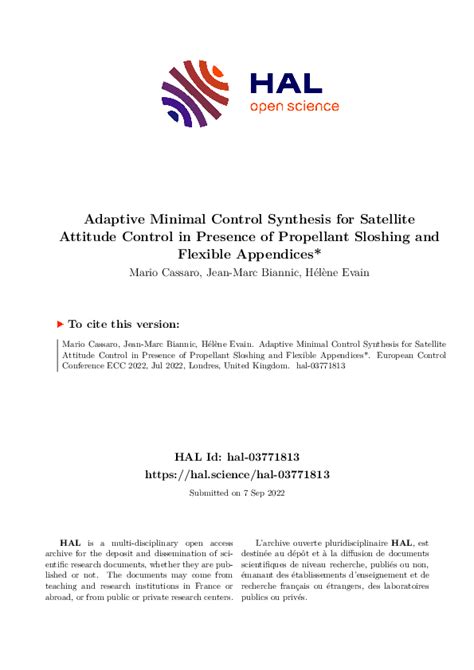 Pdf Adaptive Minimal Control Synthesis For Satellite Attitude Control