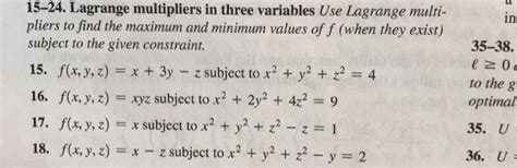 Solved 15 24 Lagrange Multipliers In Three Variables Use