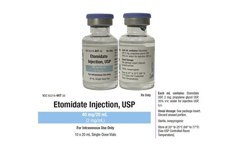 Etomidate Injection Usp 20 Ml Single Dose Vials 2 Mgml