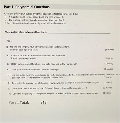 Solved Part 1 Polynomial Functions Create Your Very Own