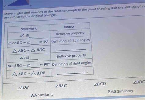 Move Angles And Reasons To The Table To Complete The Proof Showing That