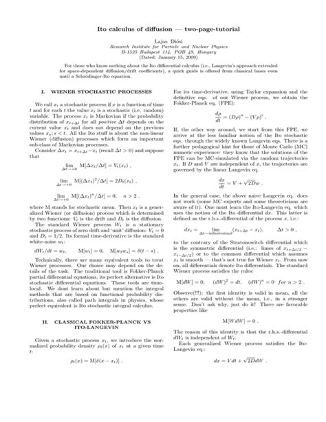 Ito Calculus Of Diffusion — Two Page