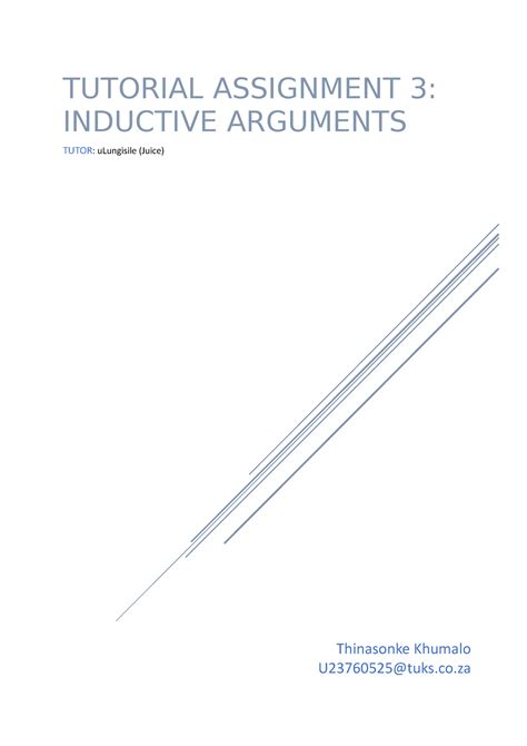 Inductive Arguments Tutorial Assignement 3 Tutorial Assignment 3