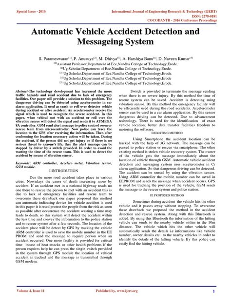 Automatic Vehicle Accident Detection And Messageing System Ijertconv4is11034 Pdf Power
