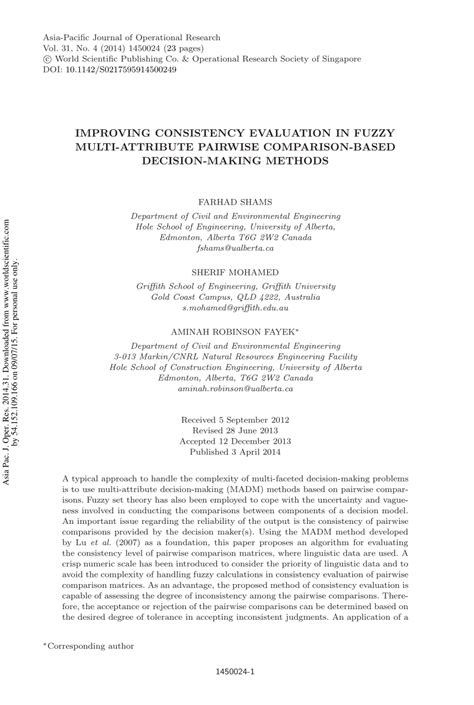 Pdf Improving Consistency Evaluation In Fuzzy Multi Attribute