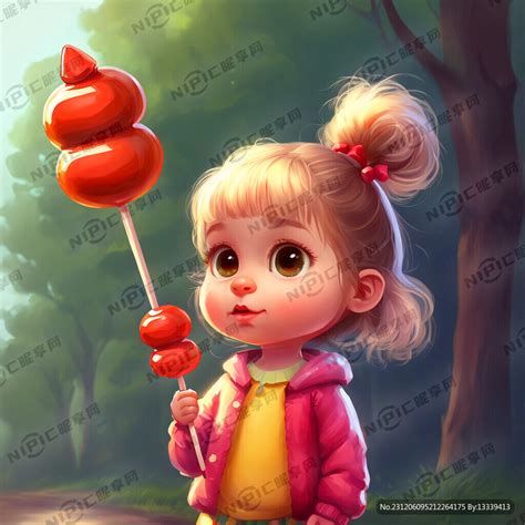 Ai创作图小女孩 糖葫芦 卡通可爱 昵图网
