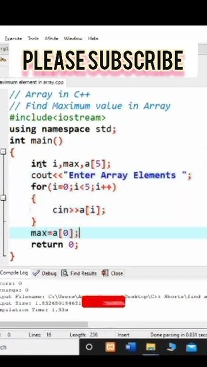 c array program finding maximum number shorts ytshorts c youtube