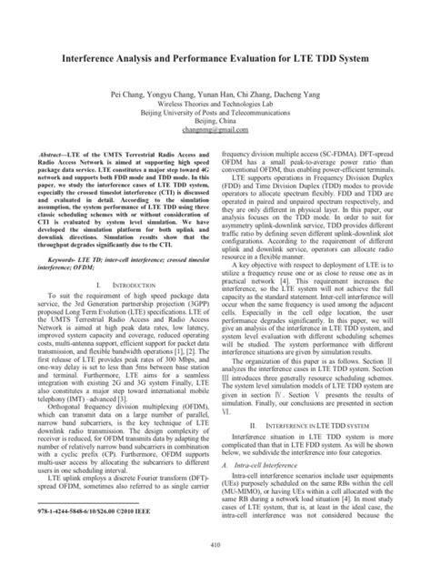 Interference Analysis And Performance Evaluation For Lte Tdd System Pdf Duplex