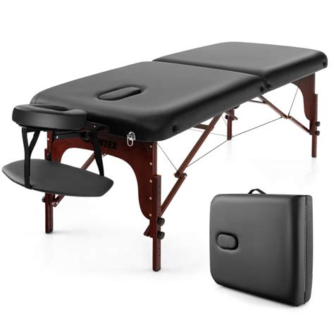 Folding Massage Table With Height Adjustable Beech Wood Frame Costway