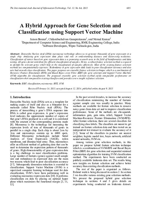 Pdf A Hybrid Approach For Gene Selection And Classification Using Support Vector Machine