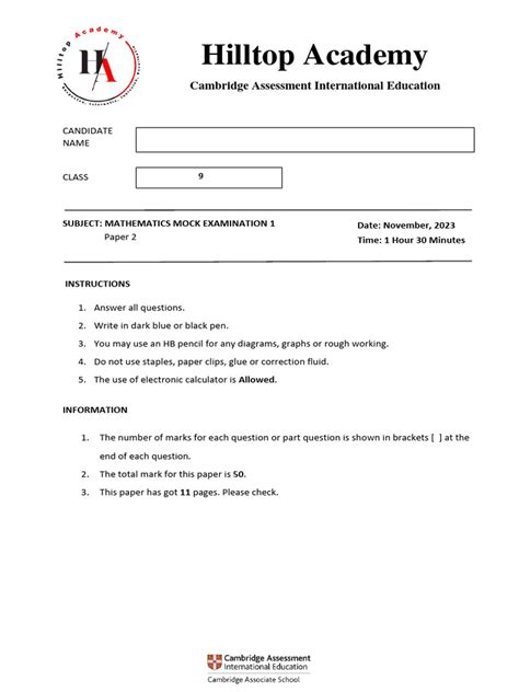 Year 9 Mathematics Mock 1 Paper 2 Pdf