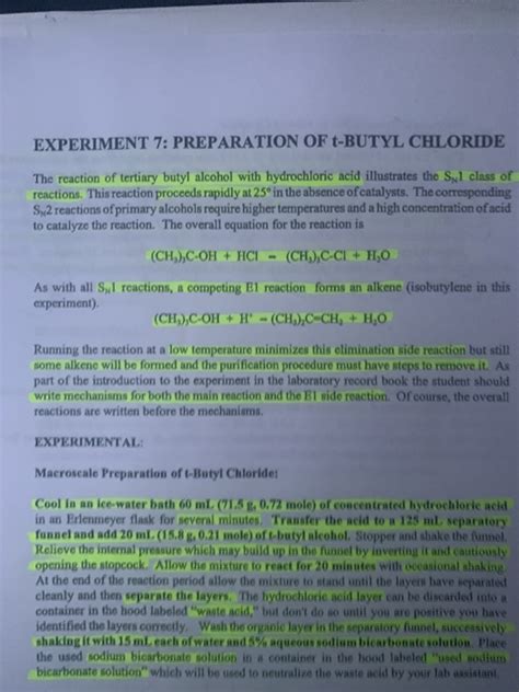 Solved Experiment 7 Preparation Of T Butyl Chloride The