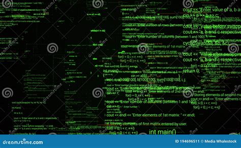 Abstract Computer Monitor With Moving Symbols Animation Green Linux Terminal Commands On Black