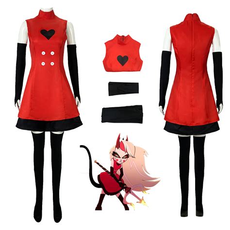 Hazbin Charlie Hotel Morningstar Cosplay Costumes Wig Red Dress Demon