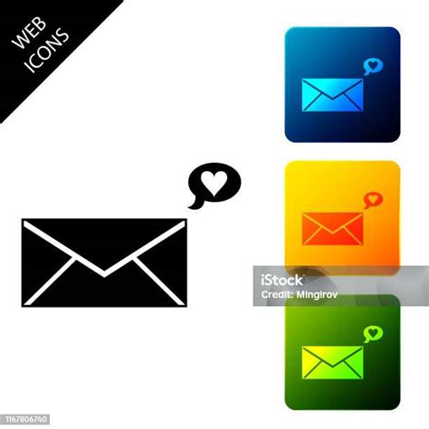 발렌타인 하트 아이콘이 분리 된 봉투 메시지 사랑 편지 사랑과 로맨스 설정 아이콘 다채로운 사각형 버튼 벡터 일러스트레이션 2월에 대한 스톡 벡터 아트 및 기타 이미지