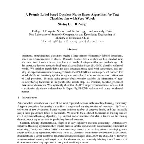A Pseudo Label Based Dataless Naive Bayes Algorithm For Text