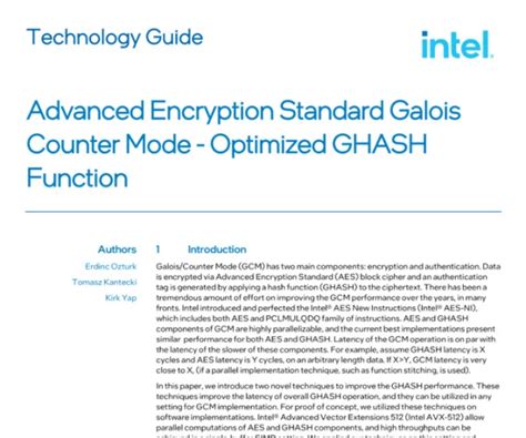 advanced encryption standard galois counter mode optimized ghash