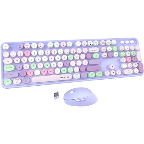 Ubotie Colorful Computer Wireless Keyboard Mouse Combos Typewriter Flexible Keys Office Full