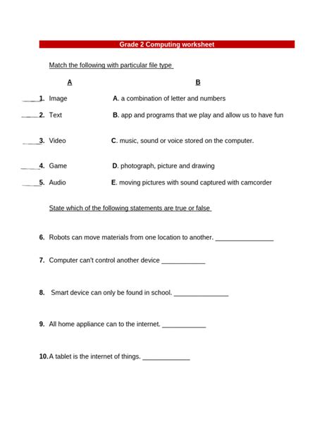 Grade 2 Computing Worksheet Pdf