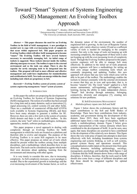 Pdf Toward “smart” System Of Systems Engineering Sose Management