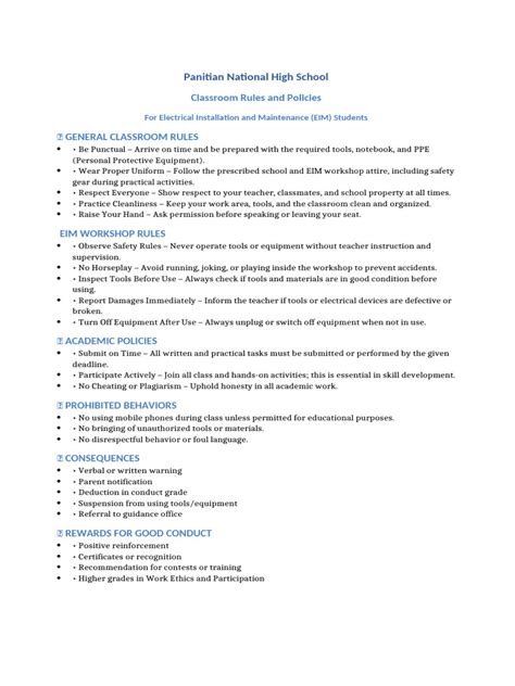 Eim Classroom Rules And Policies Pdf