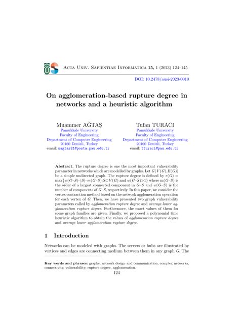 Pdf On Agglomeration Based Rupture Degree In Networks And A Heuristic Algorithm