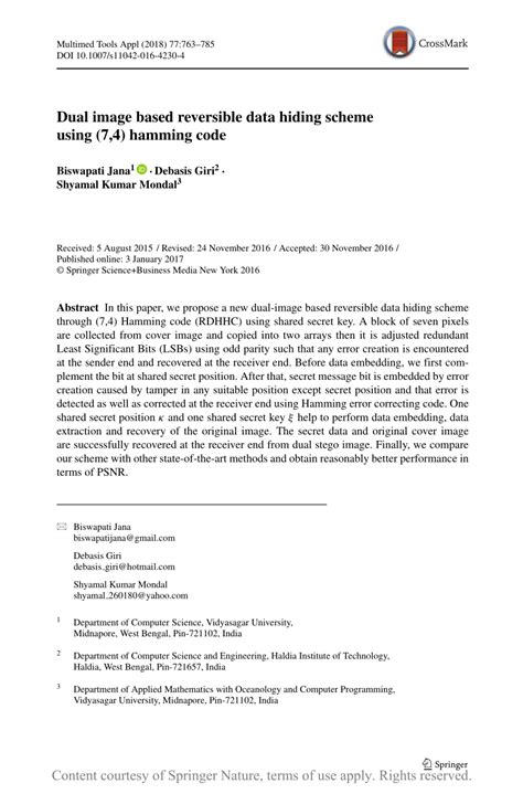 Dual Image Based Reversible Data Hiding Scheme Using 74 Hamming Code Request Pdf