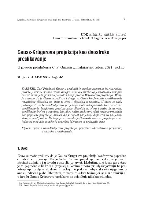 Pdf Gauss Krüger Projection As A Double Mapping