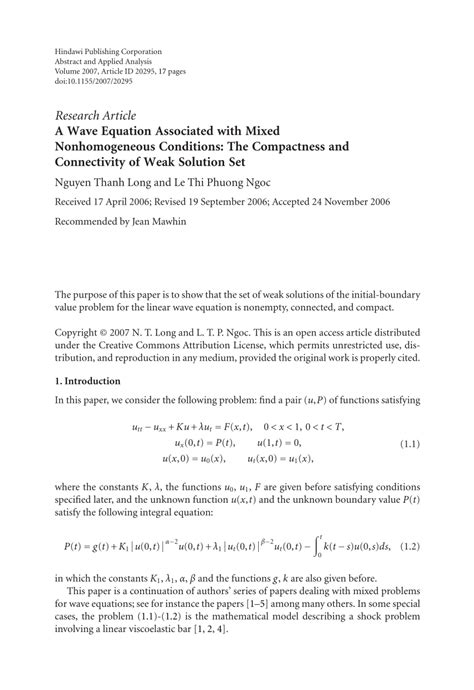 Pdf A Wave Equation Associated With Mixed Nonhomogeneous Conditions The Compactness And