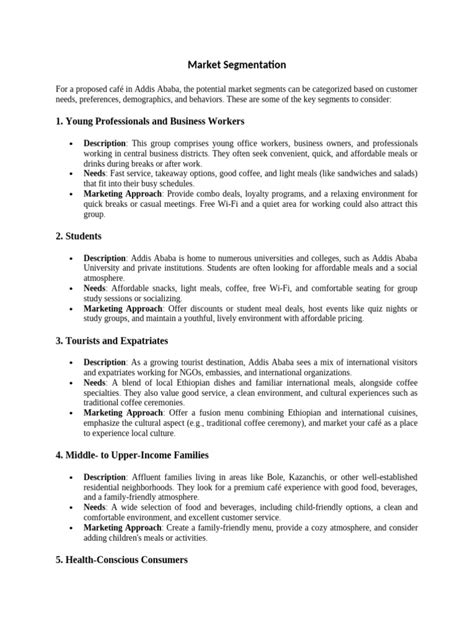 Market Segmentation For A Cafe Busmul Pdf Meal Coffeehouse