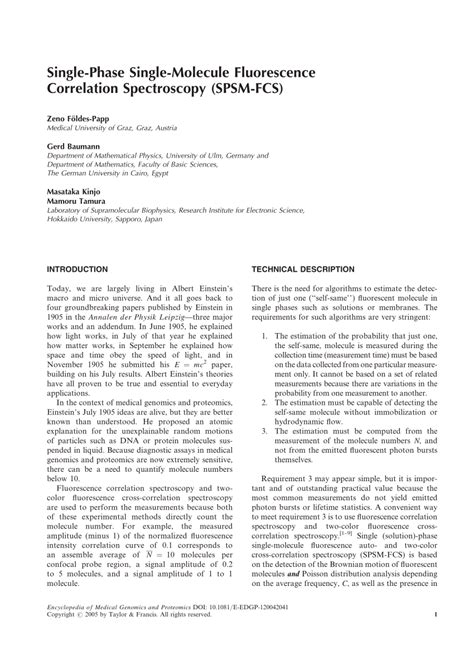 Pdf Single Phase Single Molecule Fluorescence Correlation Spectroscopy Spsm Fcs