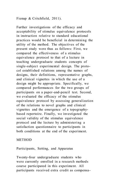 Comparison Of A Stimulus Equivalence Protocol Andtraditional Docx