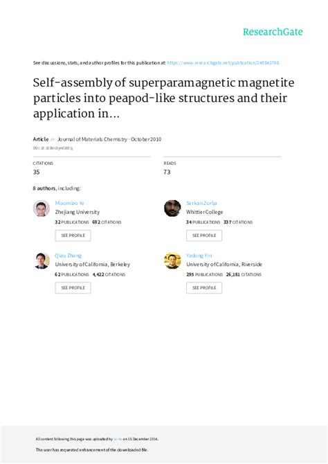 Pdf Self Assembly Of Superparamagnetic Magnetite Particles Into Peapod Like Structures And